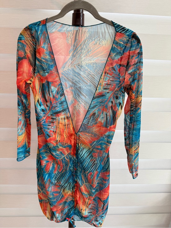 no brand | Swim | Sheer Tropical Deep V Swim Coverup Blue Coral | Poshmark